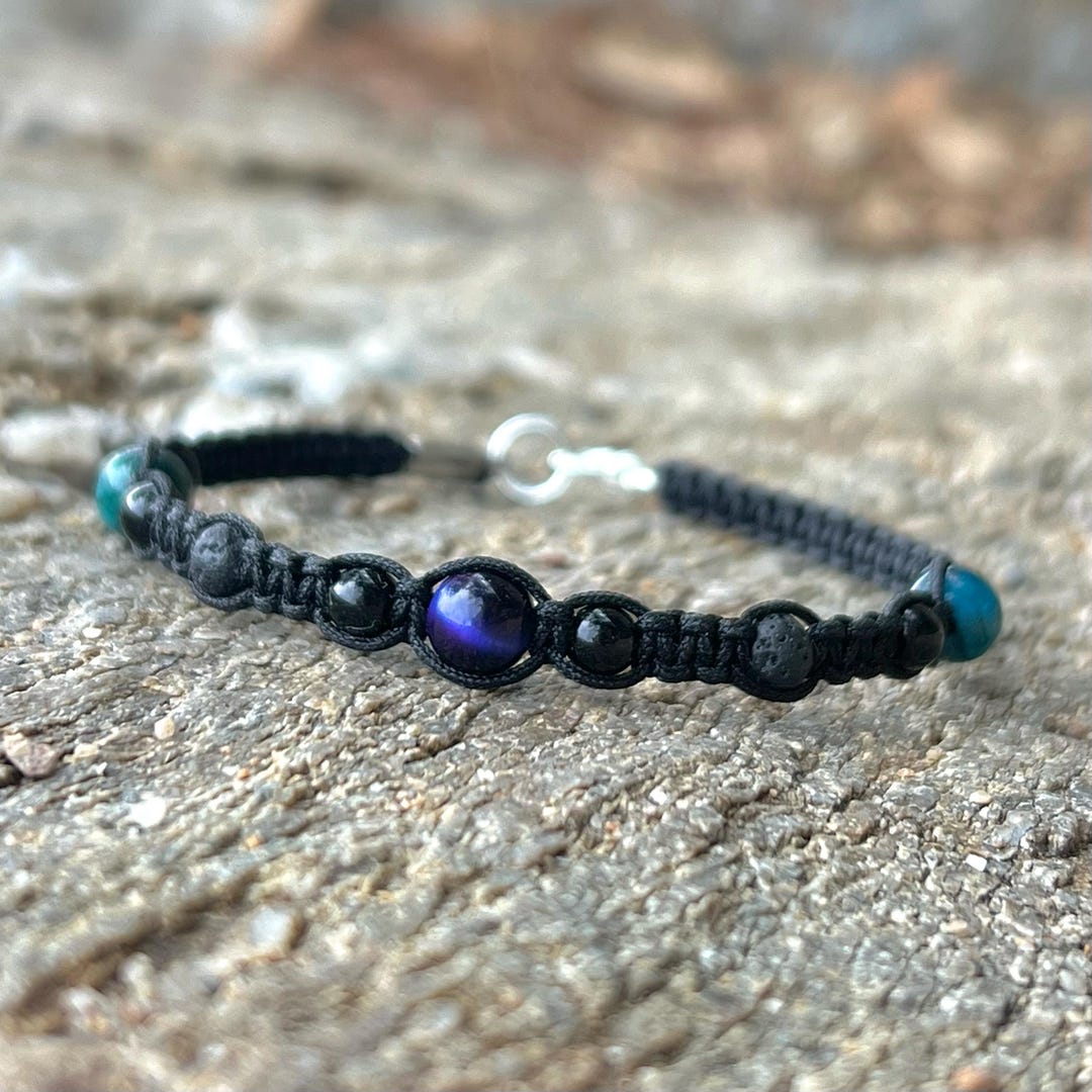Macrame Bracelet Natural Stones, Galaxy, Tiger's Eye, Obsidian, Lava ...