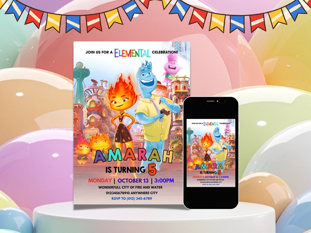Editable Elemental Birthday Invitation Elemental Fire Girl & - Etsy
