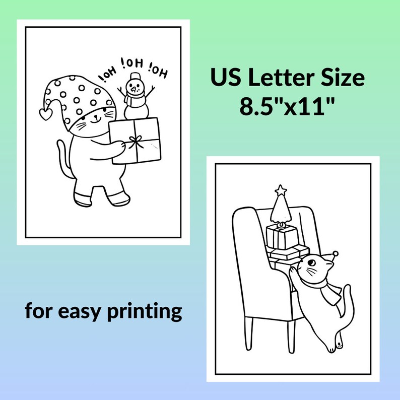 Christmas Cat Coloring Pages | Cute Coloring Pages for Kids | Kitty Cat ...