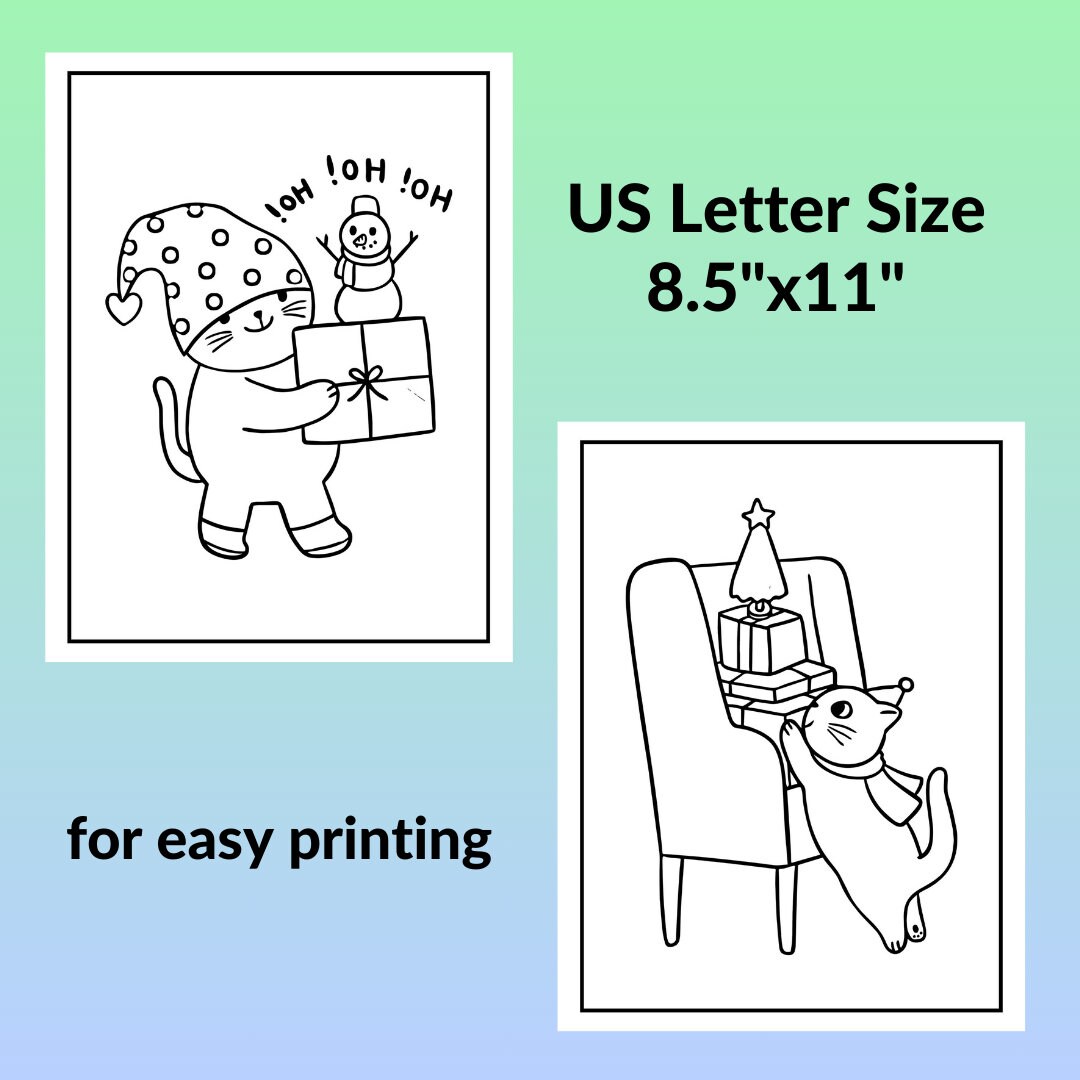 Christmas Cat Coloring Pages | Cute Coloring Pages for Kids | Kitty Cat ...