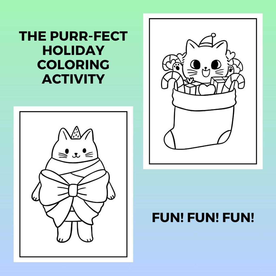 Christmas Cat Coloring Pages | Cute Coloring Pages for Kids | Kitty Cat ...