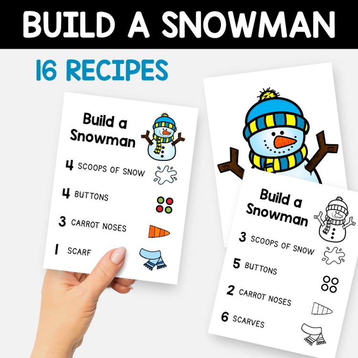 Build a Snowman, 16 Winter Sensory Bin Recipe Cards, Holiday Preschool ...