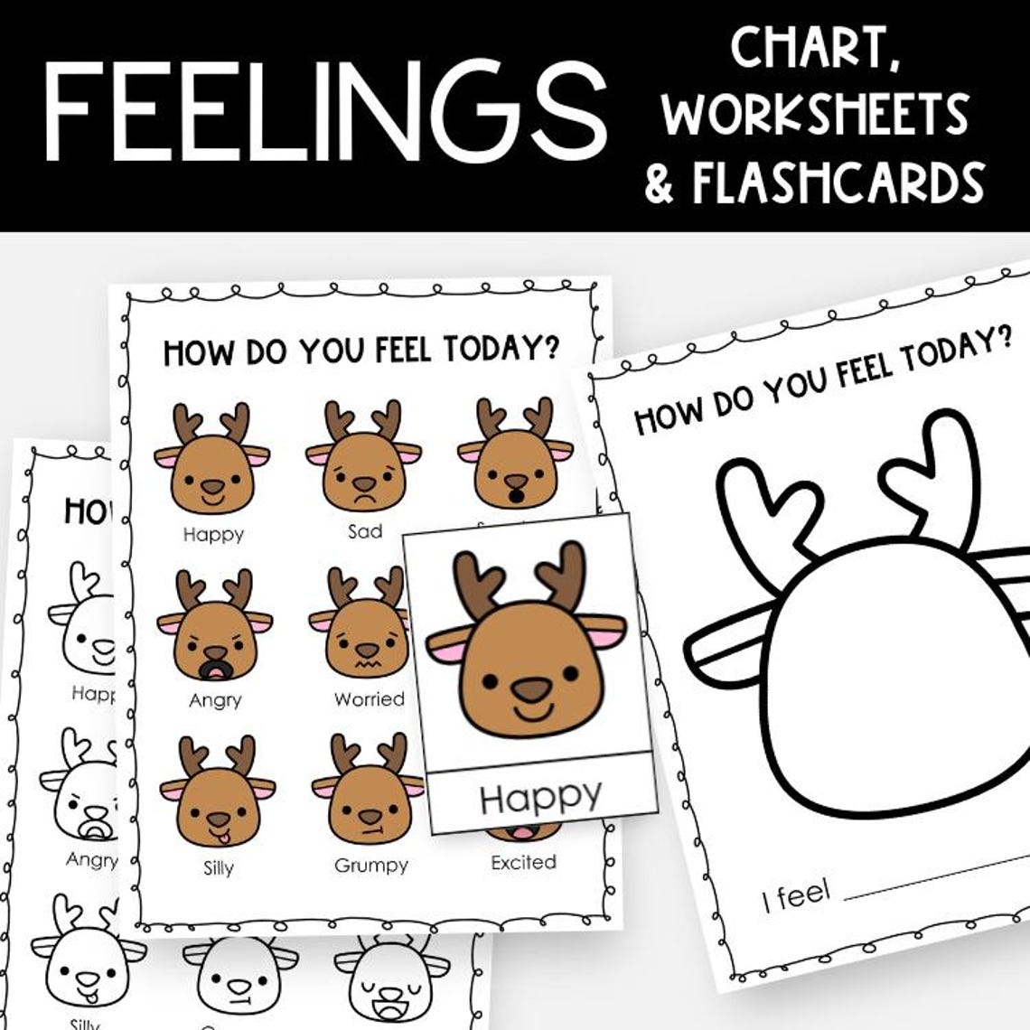Reindeer Feelings Check in Chart, Christmas Emotions SEL Flashcards ...