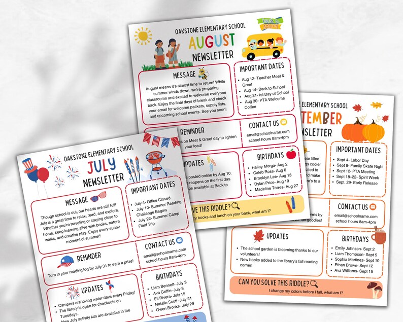 Monthly Newsletter Template Bundle, Editable PTA PTO Newsletters ...