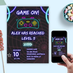 Editable Video Game Party Invitation, Gamer Boy Birthday Invite, Blue ...