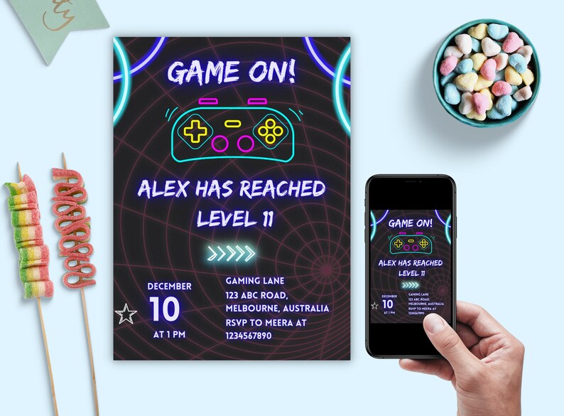 Editable Video Game Party Invitation, Gamer Boy Birthday Invite, Blue ...