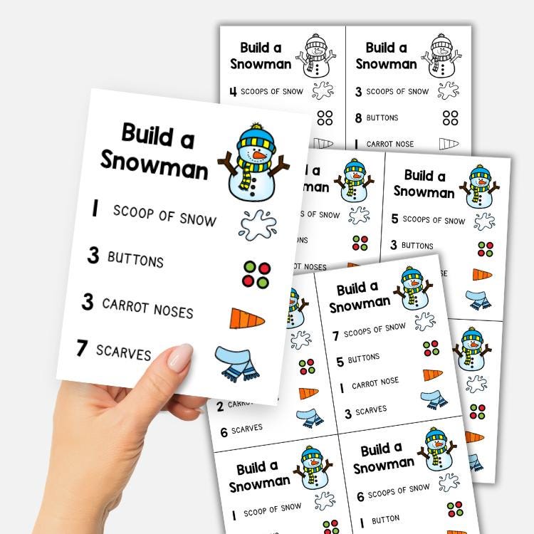 Build a Snowman, 16 Winter Sensory Bin Recipe Cards, Holiday Preschool ...