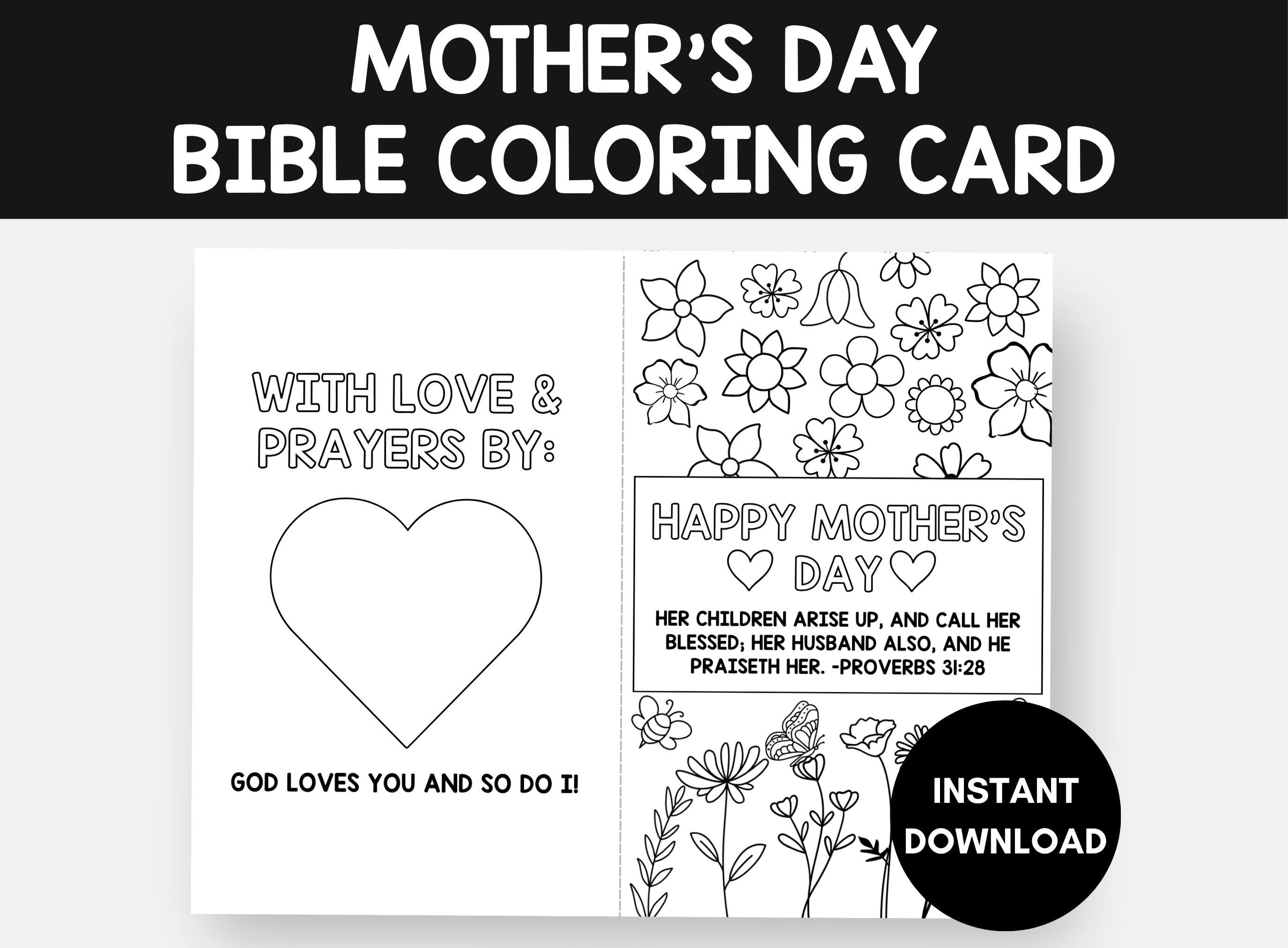 Christian Mothers Day, Bible Verse Coloring Card, DIY Faith Gift for ...