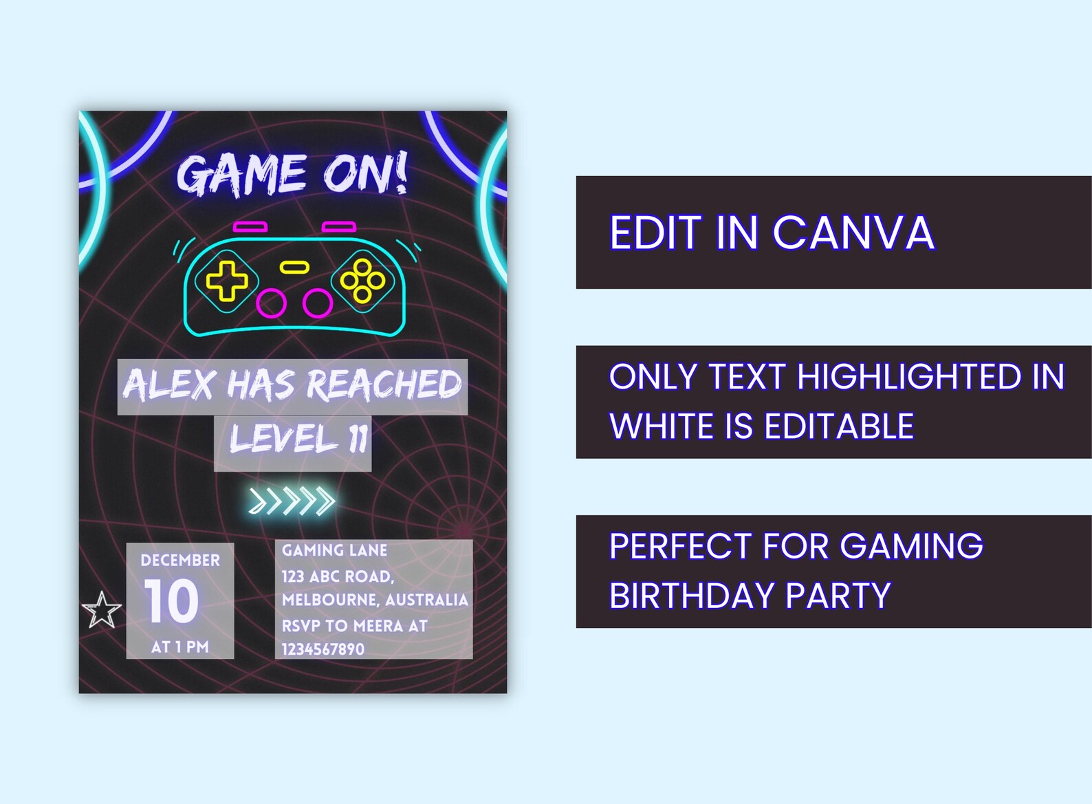 Editable Video Game Party Invitation, Gamer Boy Birthday Invite, Blue ...