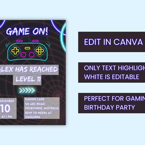 Editable Video Game Party Invitation, Gamer Boy Birthday Invite, Blue ...