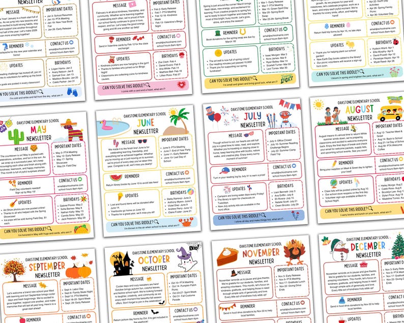 Monthly Newsletter Template Bundle, Editable PTA PTO Newsletters ...