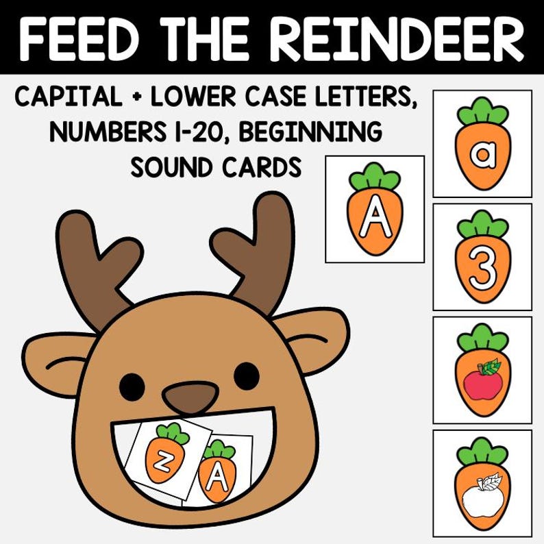 Feed the Reindeer, Christmas Sensory Bin Cards, Preschool Sensory Play ...