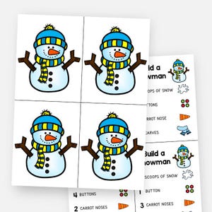 Build a Snowman, 16 Winter Sensory Bin Recipe Cards, Holiday Preschool ...