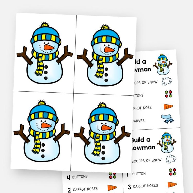 Build a Snowman, 16 Winter Sensory Bin Recipe Cards, Holiday Preschool ...
