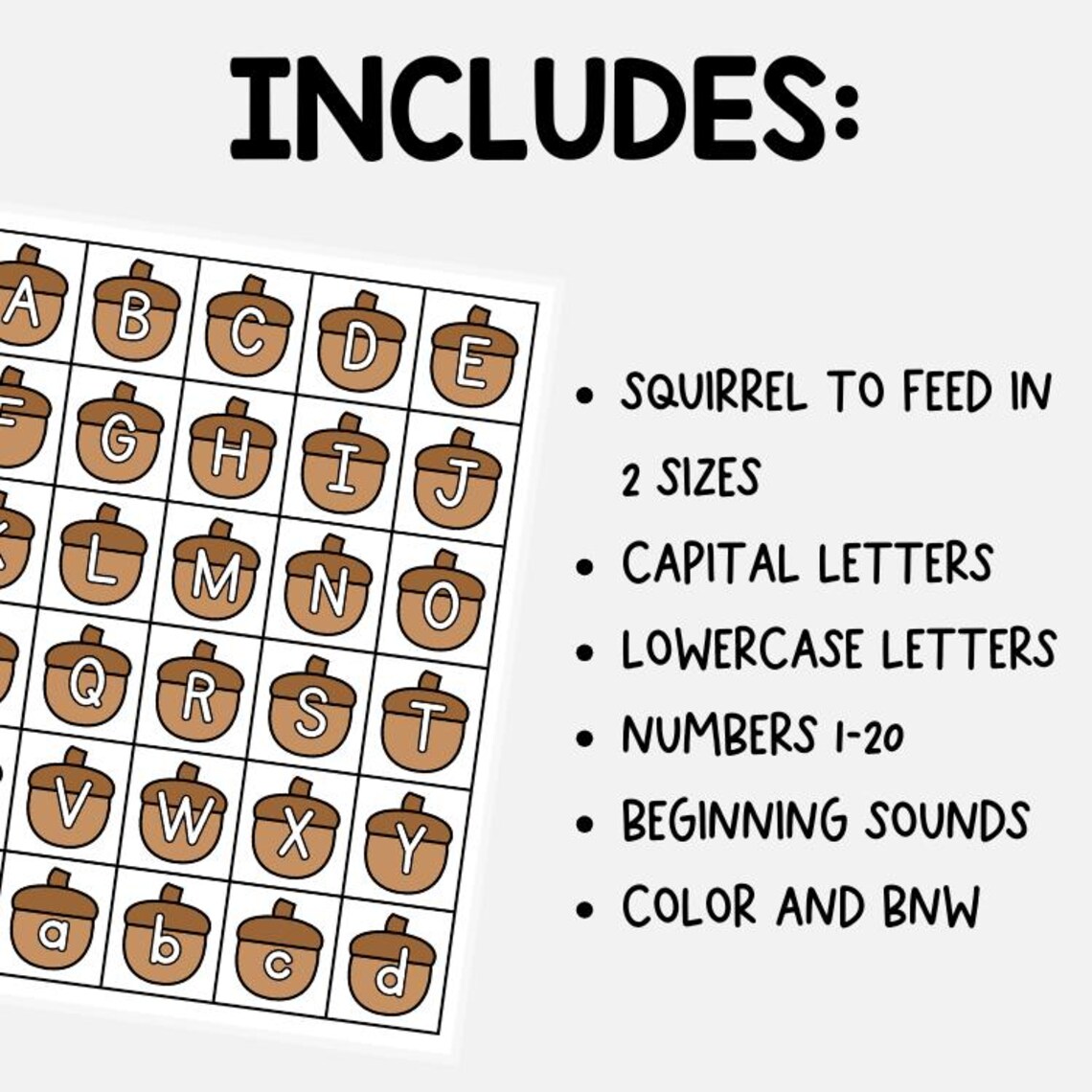 Feed the Squirrel, Preschool Sensory Bin Cards, Fall Sensory Play ...