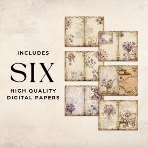 Boho Gingham Junk Journal, Watercolor Lilac Vintage Papers, 6 Digital ...