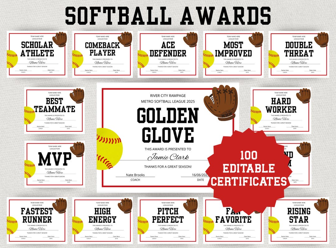 Softball Awards, Editable Softball Certificates, End of Season Sports ...