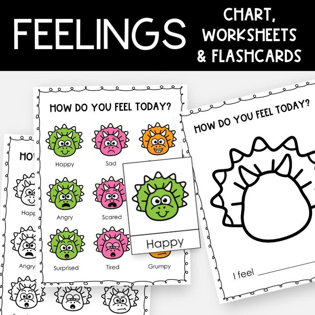 Dinosaur Feelings Check-in Chart, Emotions SEL Flashcards & Worksheets ...