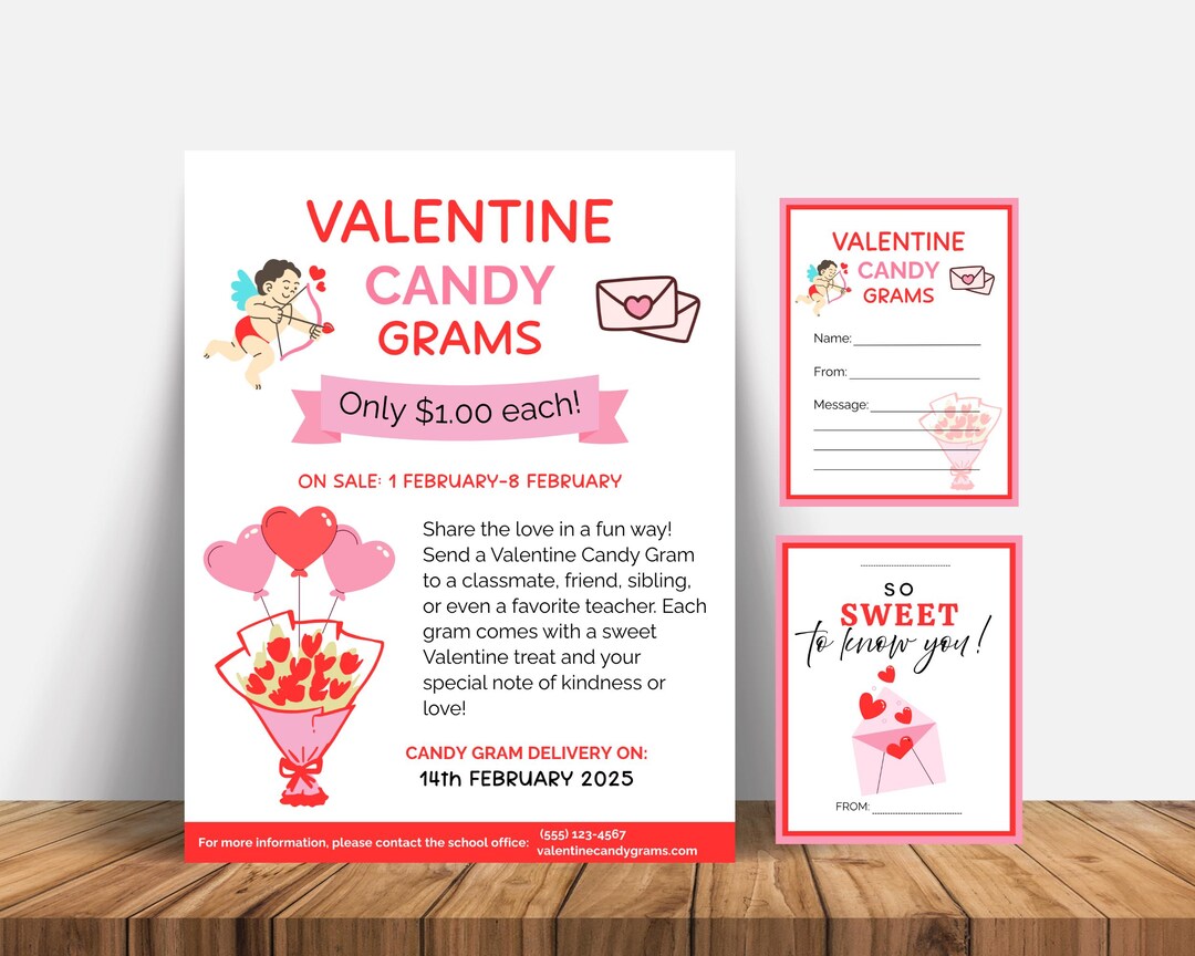 Valentines Candy Grams, Editable Candy Gram PTA PTO Printable Flyer ...