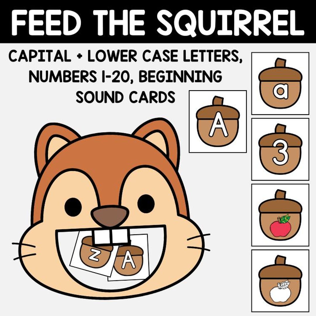 Feed the Squirrel, Preschool Sensory Bin Cards, Fall Sensory Play ...