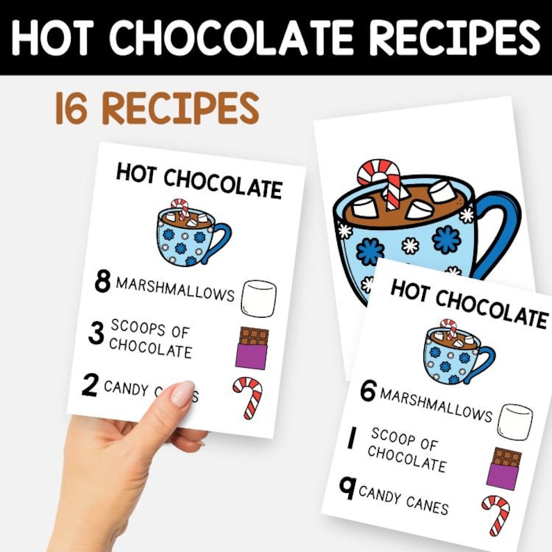 Hot Chocolate Recipe Cards, Christmas Sensory Bin Pretend Play, Winter ...
