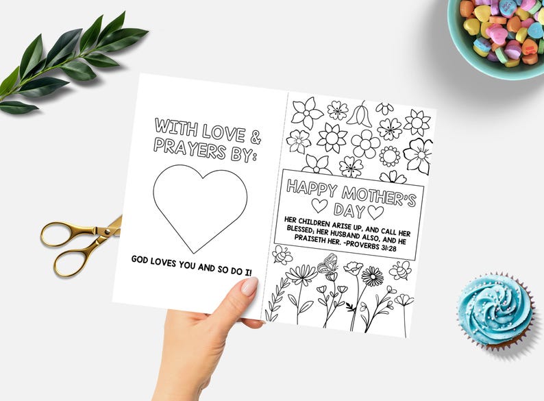 Christian Mothers Day, Bible Verse Coloring Card, DIY Faith Gift for ...