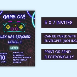 Editable Video Game Party Invitation, Gamer Boy Birthday Invite, Blue ...