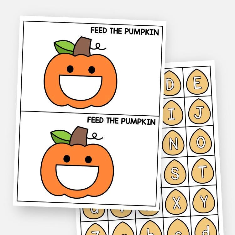 Feed the Pumpkin, Preschool Sensory Bin Cards, Fall Sensory Play ...