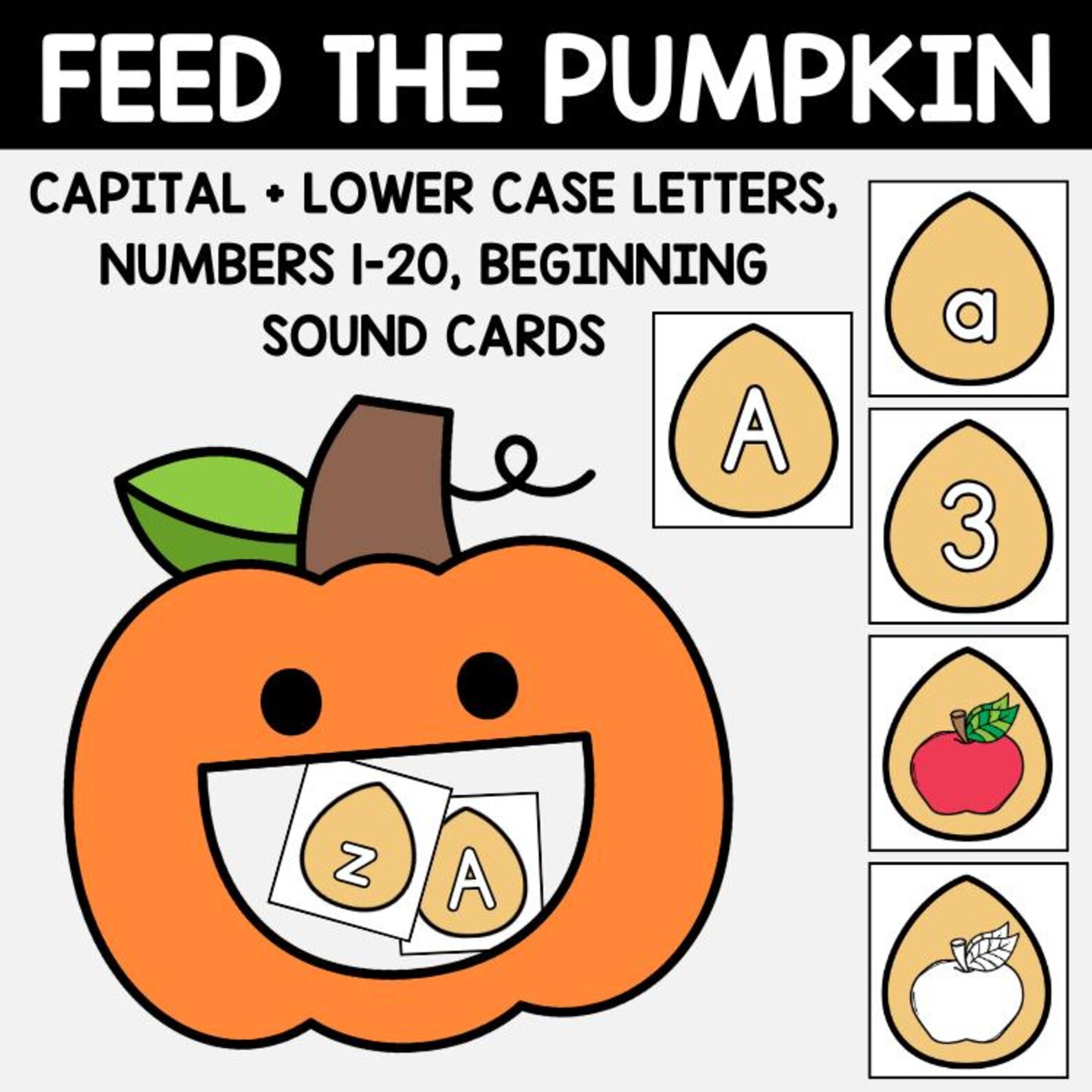 Feed the Pumpkin, Preschool Sensory Bin Cards, Fall Sensory Play ...