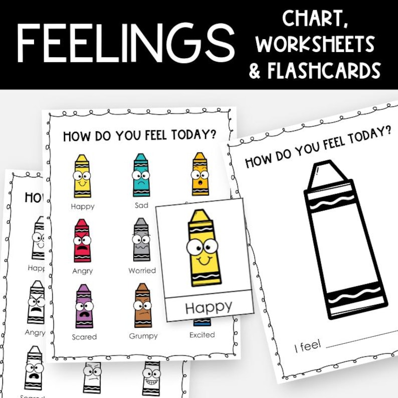 Crayon Feelings Check in Chart, Back to School Emotions SEL Flashcards ...