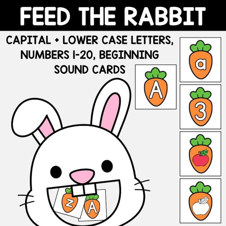 Feed the Rabbit, Preschool Sensory Bin Cards, Printable Pet Feeding ...