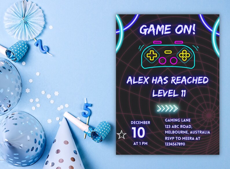 Editable Video Game Party Invitation, Gamer Boy Birthday Invite, Blue ...