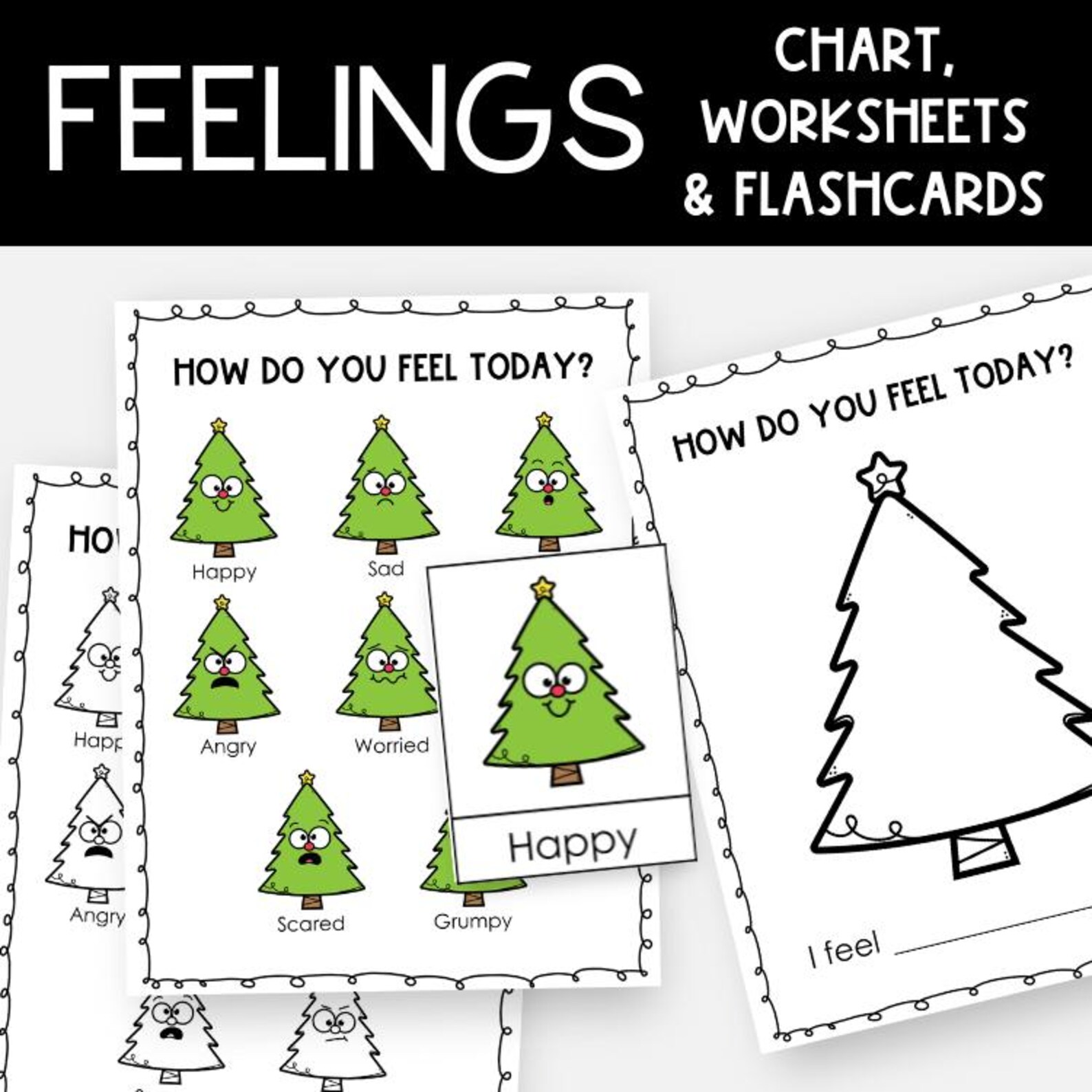 Christmas Tree Feelings Check in Chart, Emotions SEL Flashcards ...