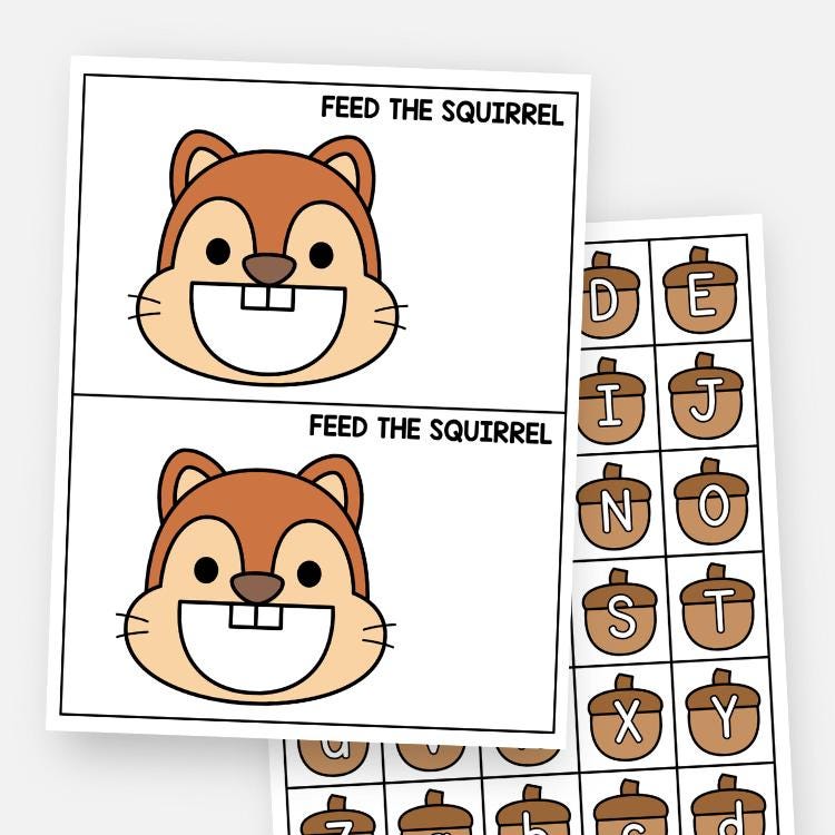 Feed the Squirrel, Preschool Sensory Bin Cards, Fall Sensory Play ...