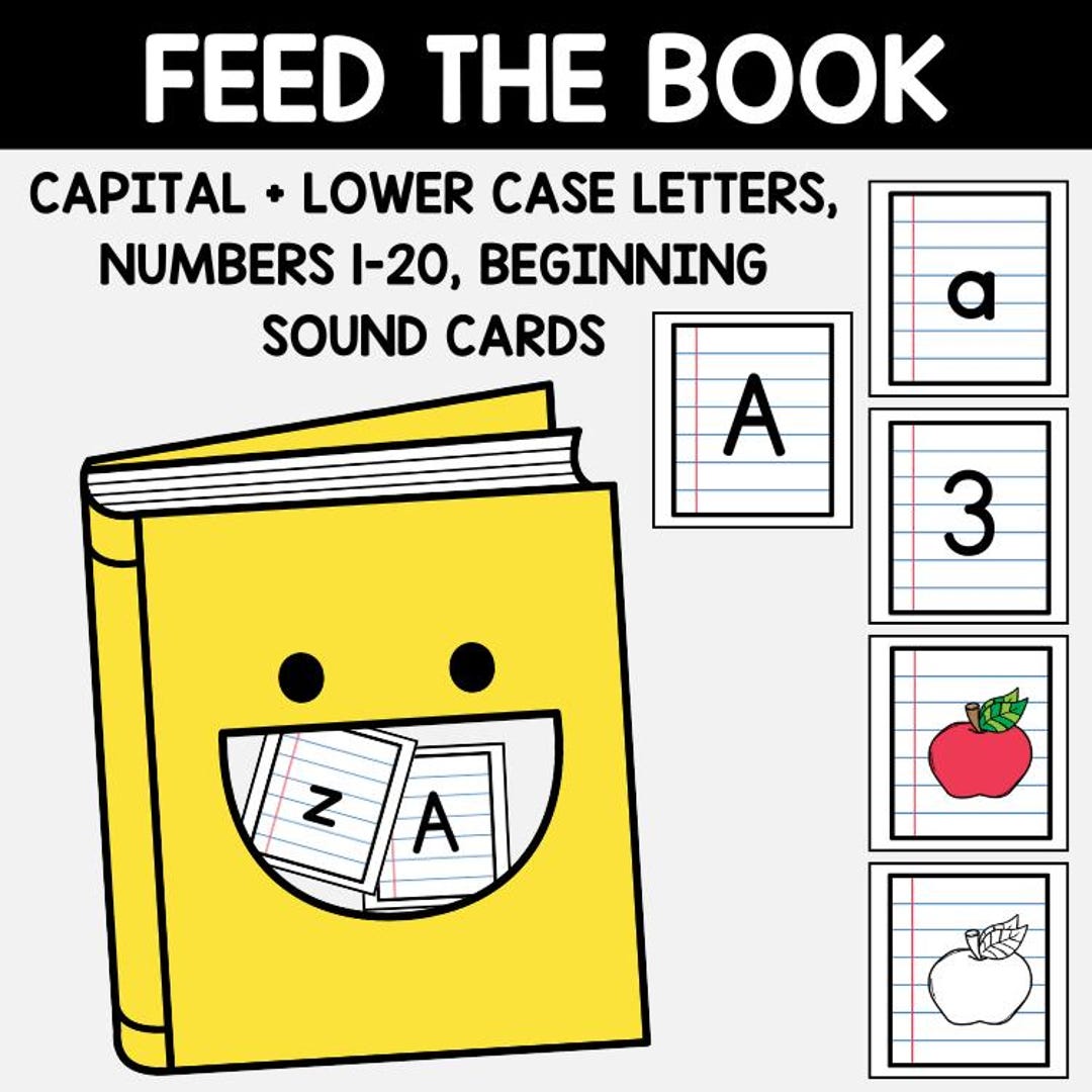 Feed the Book, Preschool Sensory Bin Cards, Printable Bsck to School ...