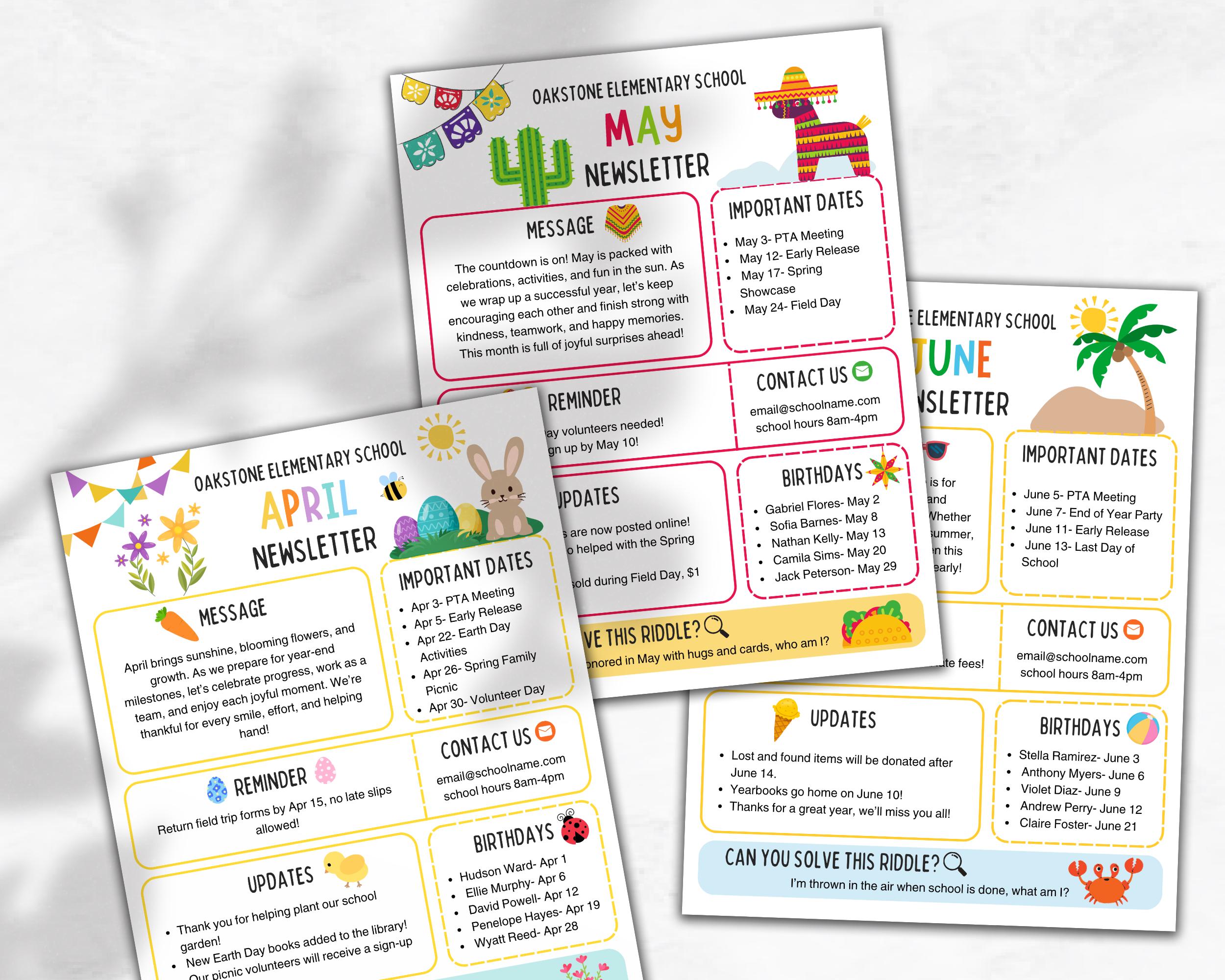 Monthly Newsletter Template Bundle, Editable PTA PTO Newsletters ...