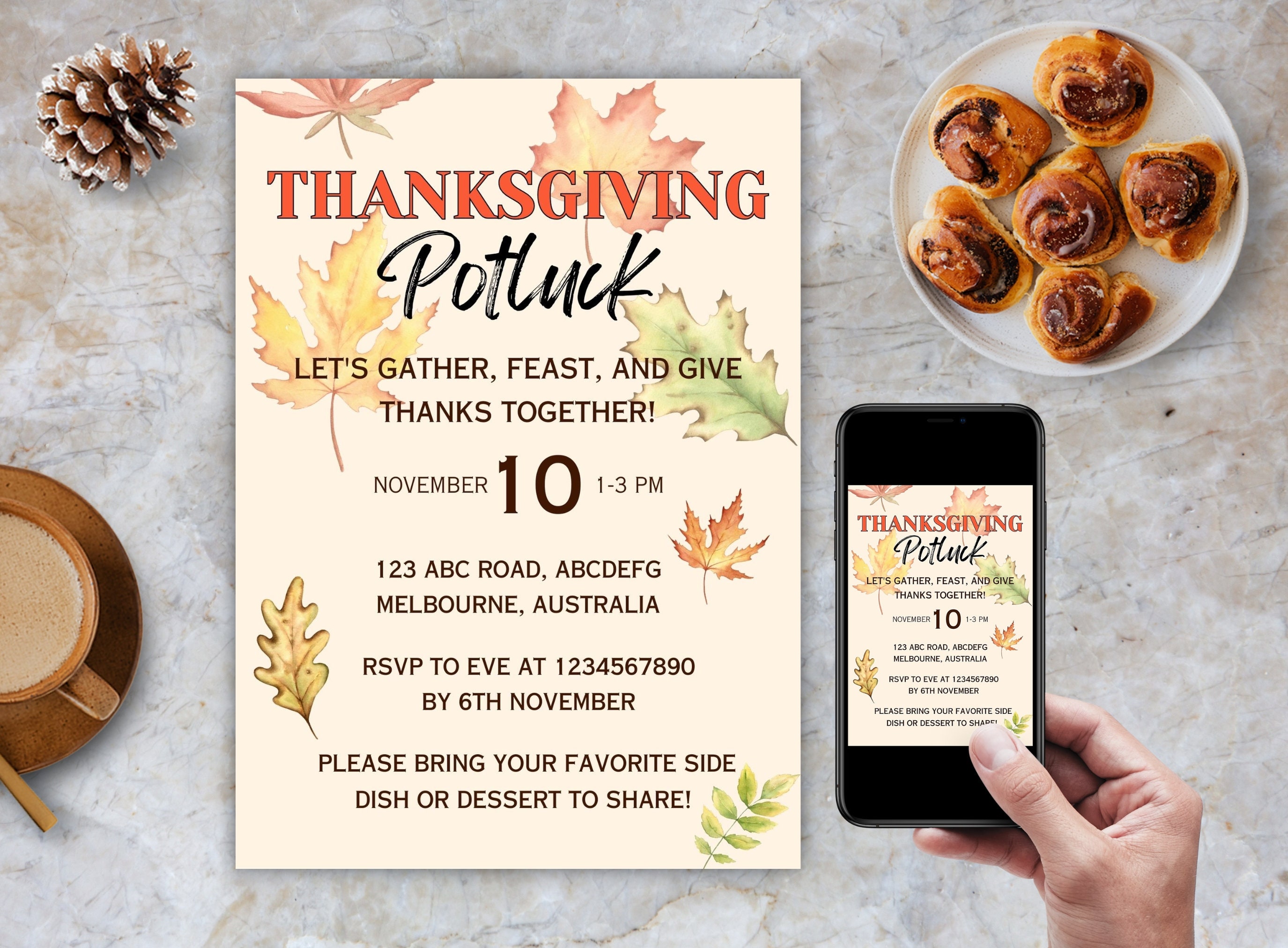 Editable Thanksgiving Potluck Invitation, Fall Invite, Family Feast ...