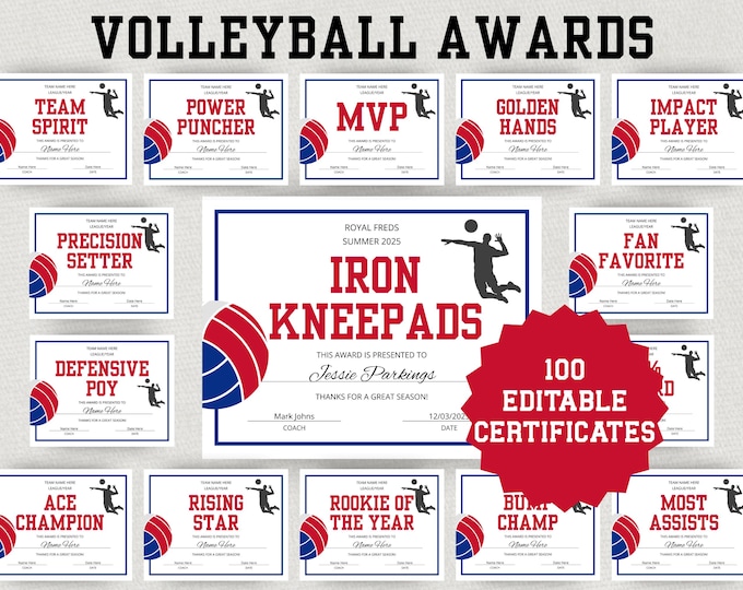 VOLLEYBALL CERTIFICATES | Text Editable | Awards | End of Year Awards ...