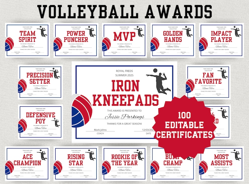 Volleyball Awards, Editable Volleyball Certificates, End of Season ...
