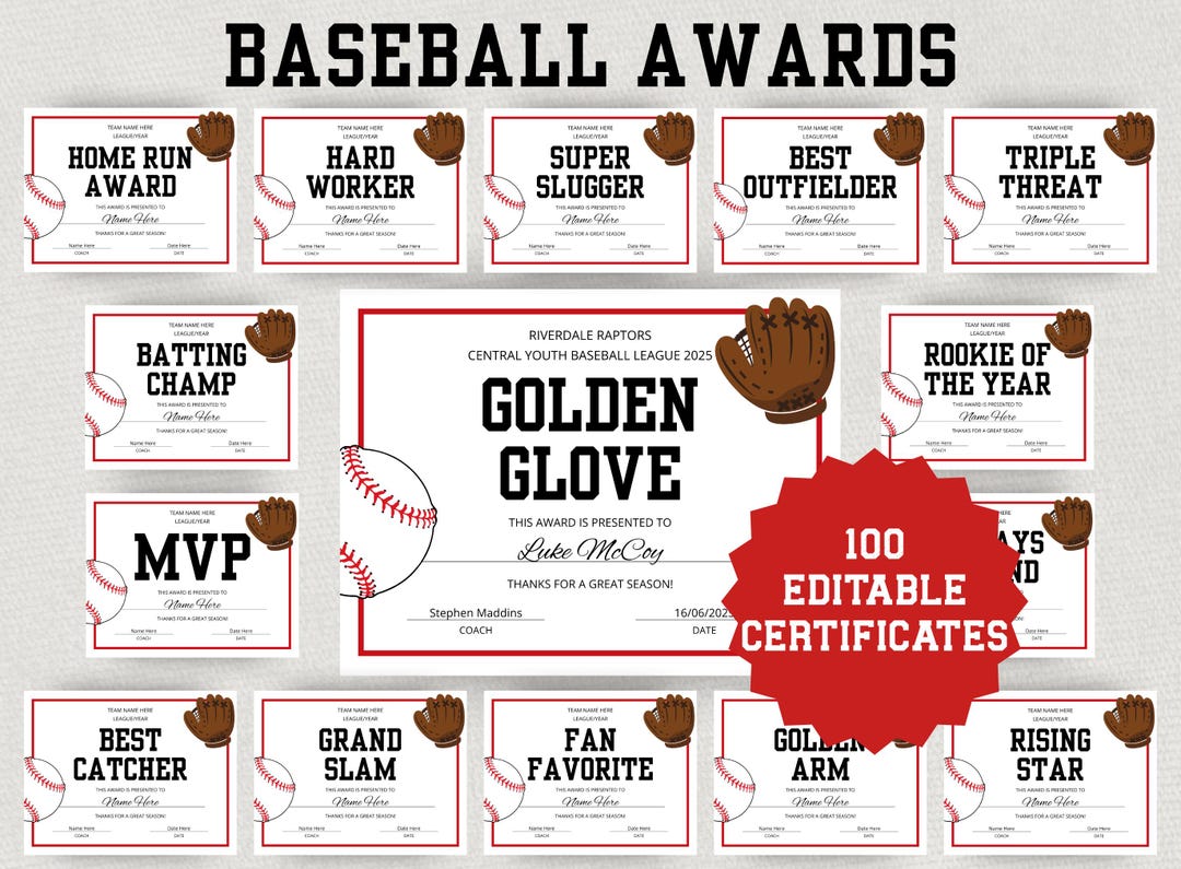 Baseball Awards, Editable Baseball Certificates, End of Season Sports ...