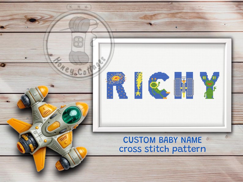 Custom Baby Name Cross Stitch Pattern, Space Cross Stitch, Baby Name ...