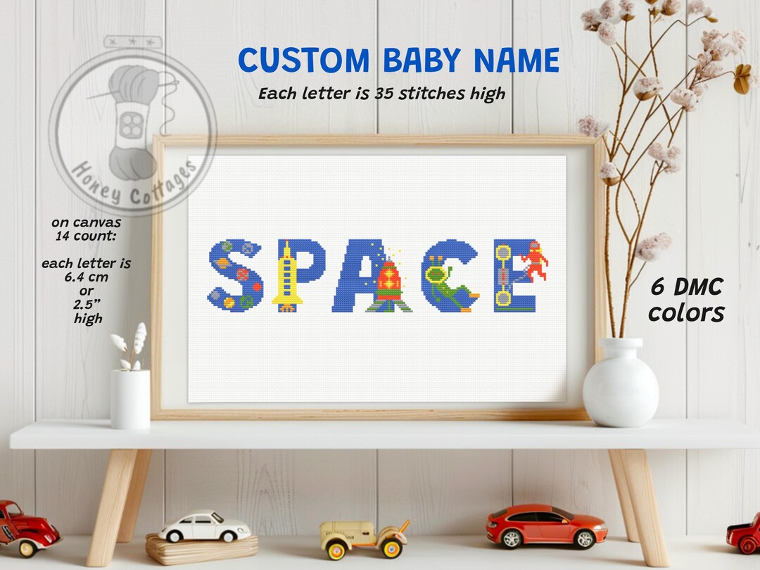 Custom Baby Name Cross Stitch Pattern, Space Cross Stitch, Baby Name ...