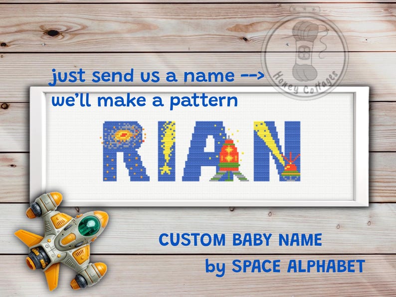 Custom Baby Name Cross Stitch Pattern, Space Cross Stitch, Baby Name ...