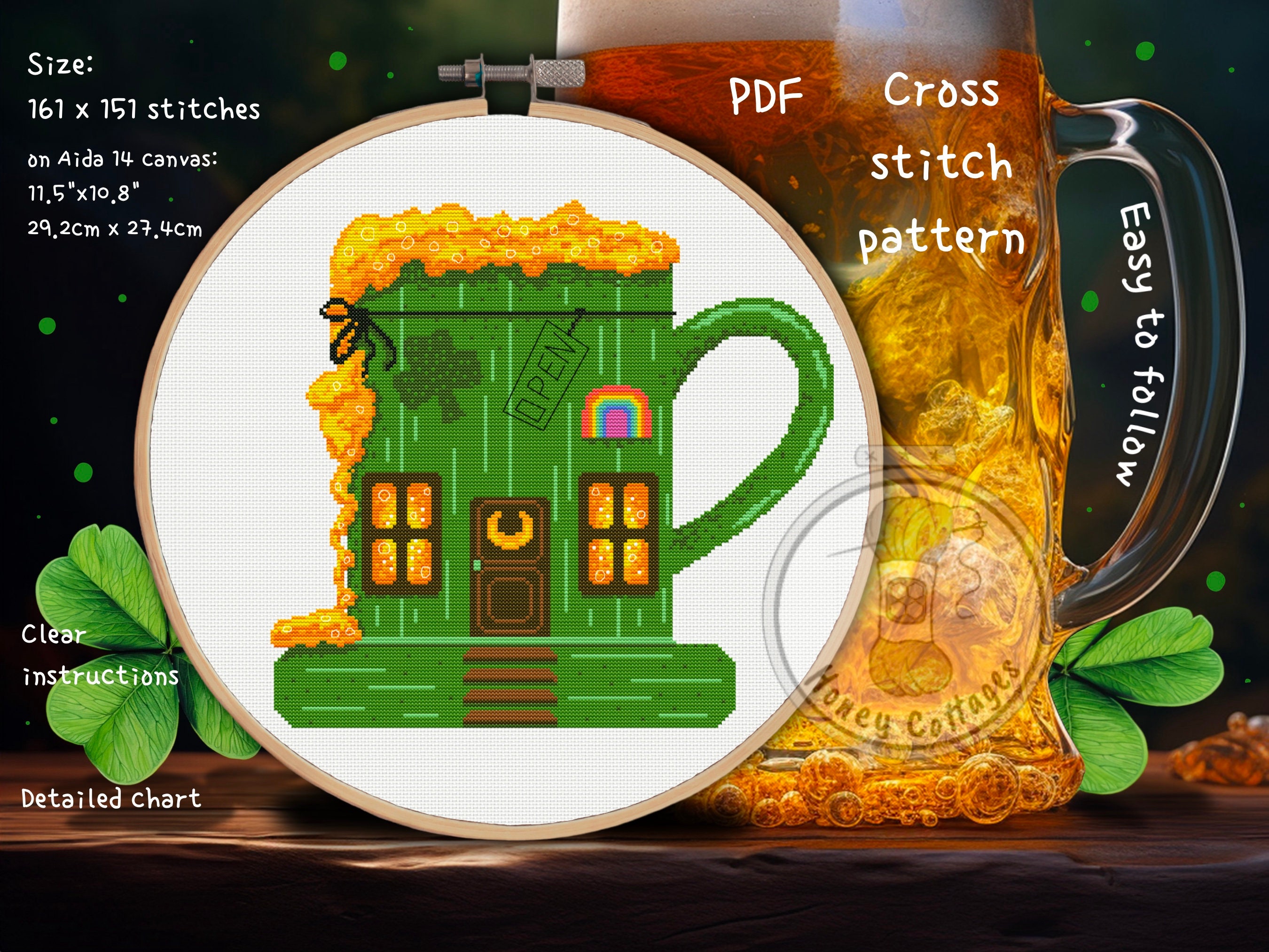 Beer Cross Stitch Pattern St Patricks Day Cross Stitch Leprechaun House ...
