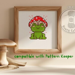 Mini Cross Stitch, Mushroom Frog, Cross Stitch Pattern, Kawaii Frog ...
