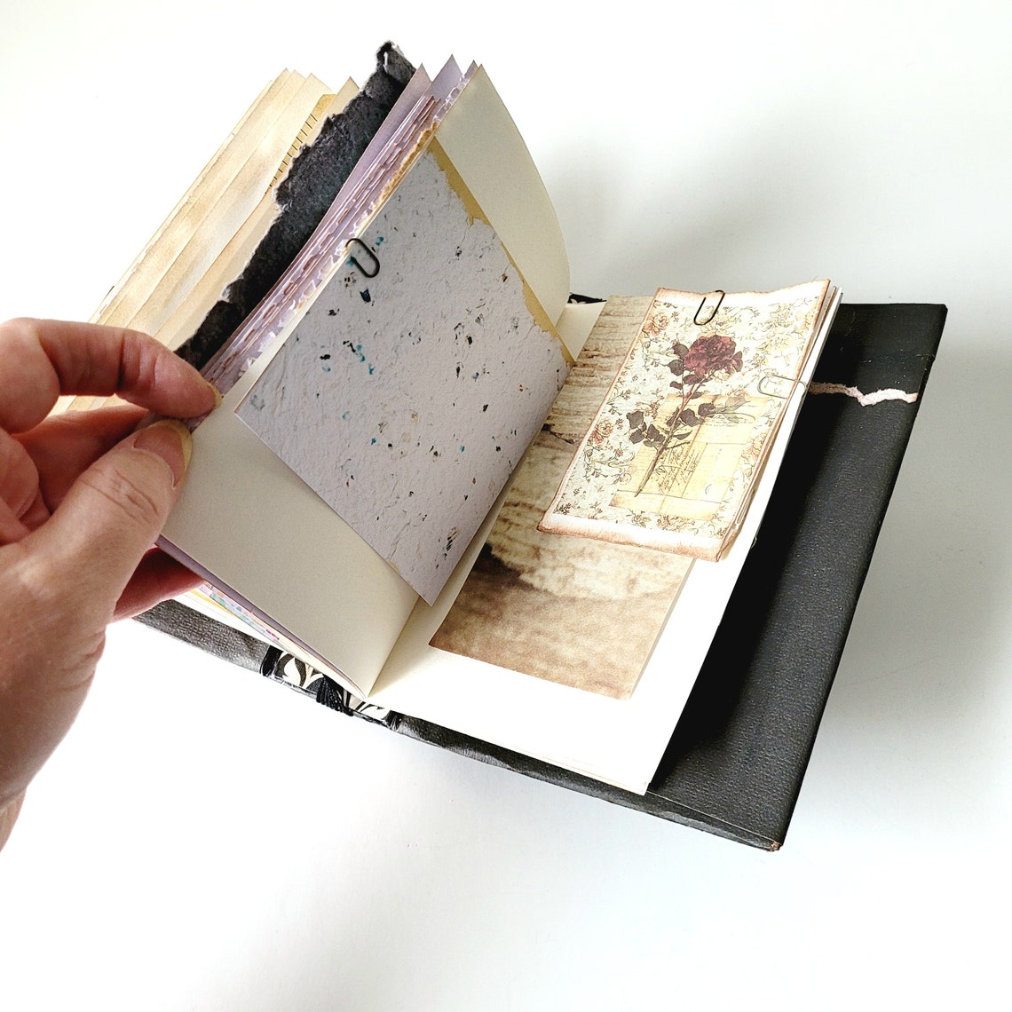 Junk Journal, Handmade Vintage Junk Journal, Black and off White ...