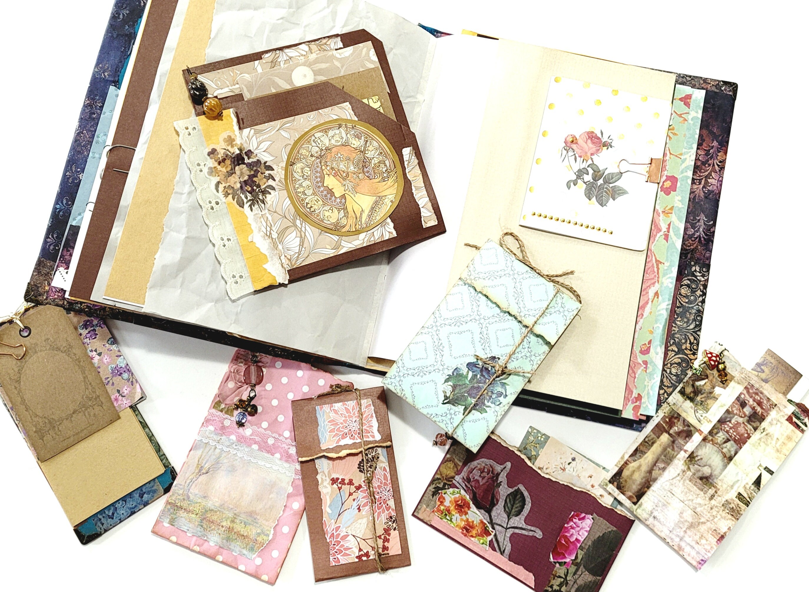 Junk Journal, Handmade Burgundy and Blue Junk Journal, Flower and ...