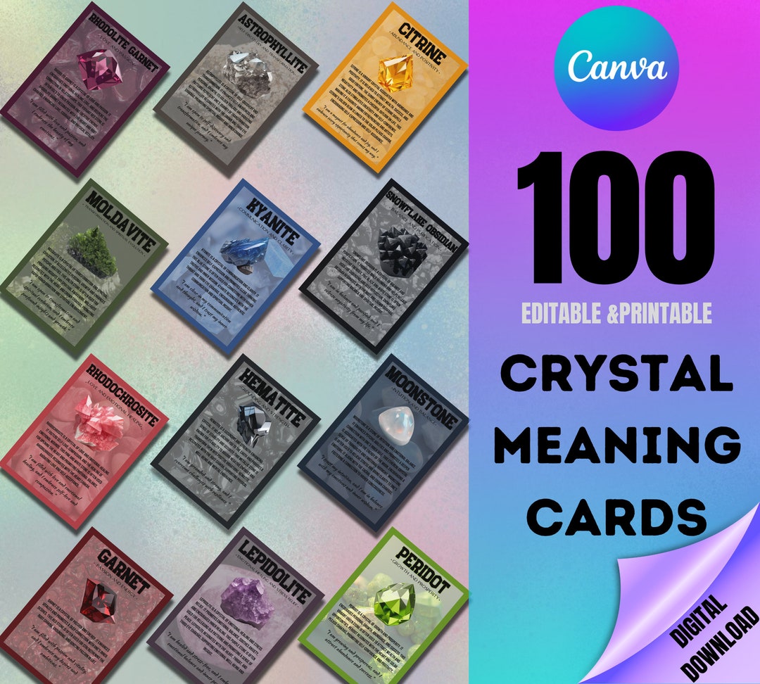 Crystal Meaning Cards 100 Printable Editable Crystal Information Cards ...