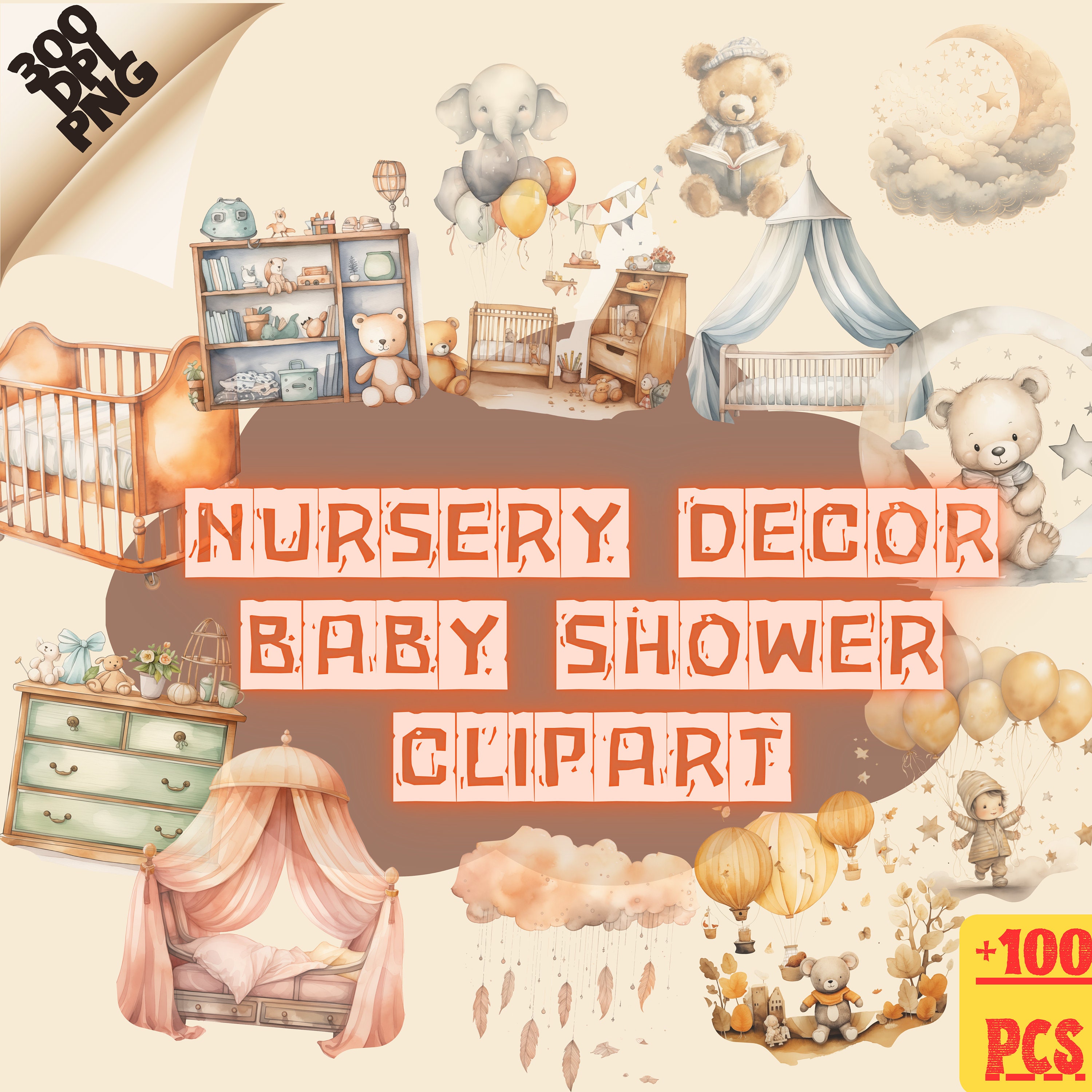 Watercolor Baby Shower Clipart Nursery Decor Clipart Boho Baby Clipart ...
