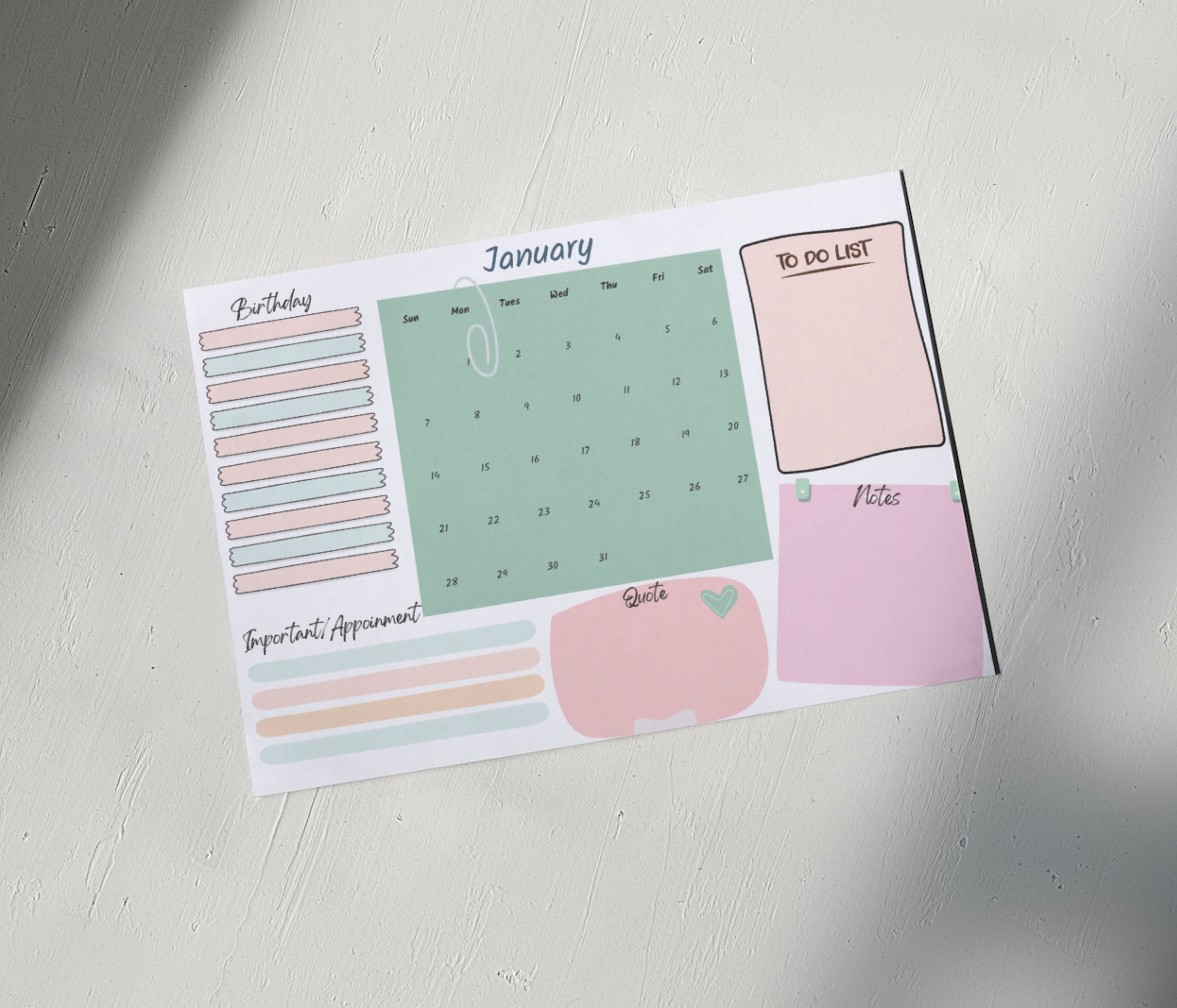 Printable Fancy Calendar 2024 With Monthly Planner. Gift for Her ...